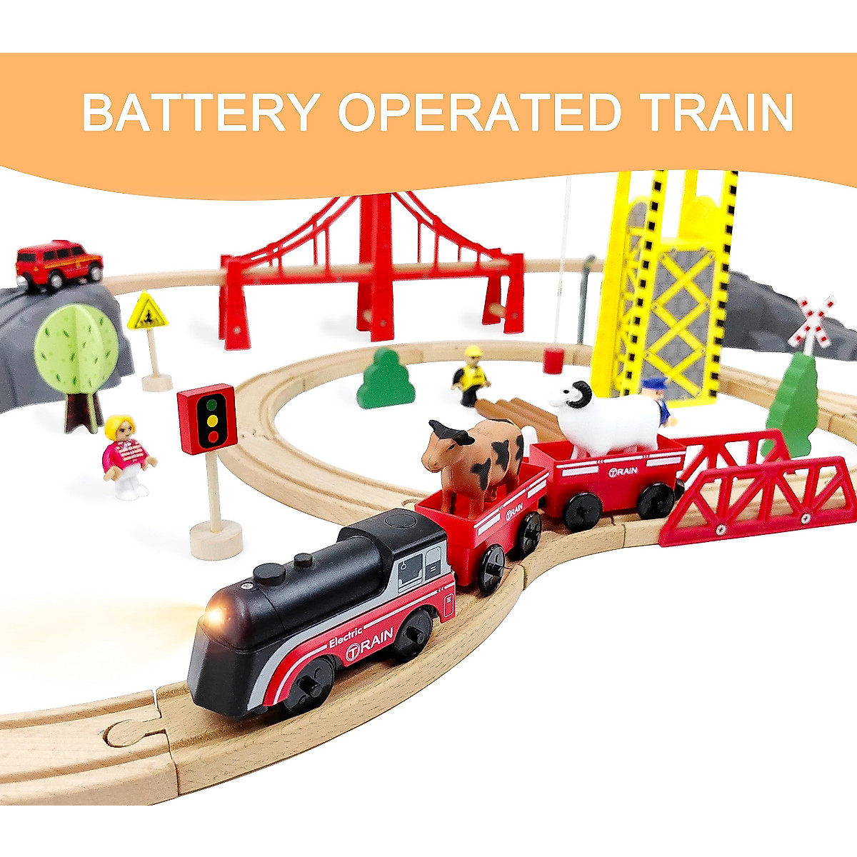 Battery Operated Train for Wooden Track, Motorized Train for Toddlers 3+ Years Old, 3Pcs Train Toy Set Electric Train Compatible with Thomas, Brio, Chuggington, Melissa and Doug