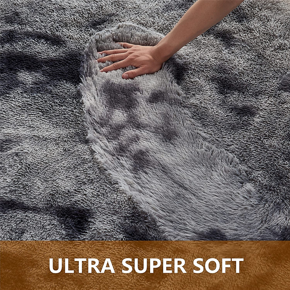 Arbosofe Rugs for Living Room, Area Rug for Bedroom, 8 x 10 Clearance Tie Black and Grey Nursery Room Rug, Large Throw for Playroom Room- Soft, Fluffy, Shaggy Carpets for Kids Room Girls