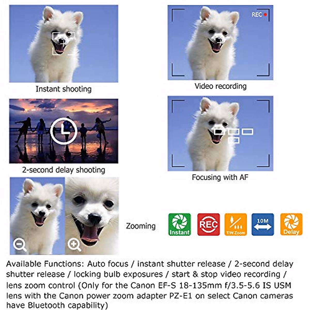 JJC Bluetooth Wireless Remote Control Shutter Release for Canon EOS R100 R50 R R3 R5 R6 II R7 R8 R10 RP M50 M6 Mark II M200 6D Mark II 90D Rebel SL3 SL2 T8i T7i V10 G7X Mark III G5X Mark II SX70HS