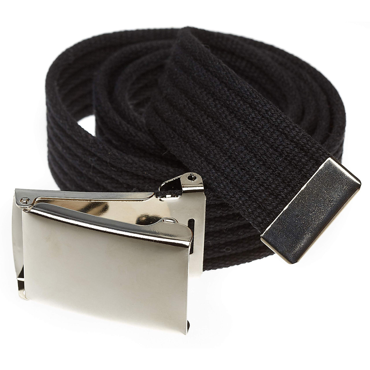 Jackster Belt, 100% Cotton Webbing Canvas Belt with RIBBED Texture, Hi-Polished Silver Flip Top Belt Buckle, Adjustable (Black)