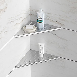Neodrain 10 Inch Brushed Corner Wall Shelf Set of 2, Floating Corner Shelves for Wall, 304 Stainless Steel Wall Storage Shelves for Bathroom,No Drilling