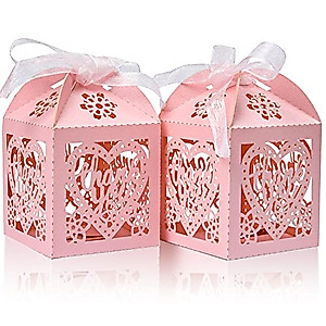Elephant-package 25 Pcs Laser Cut Boxes (Pink), Bridal Shower Favor Boxes with Ribbon, Thank You Lace Candy Boxes, Party Favor, Wedding, Anniversary.