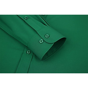 corfty Men Long Sleeve Dress Shirt - Regular Fit Stretch Free-Wrinkle Casual Button Down Shirt (Grass Green, XX-Large)