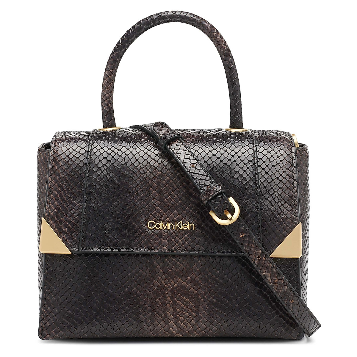 Calvin Klein Fern Top Handle Crossbody, Black Python