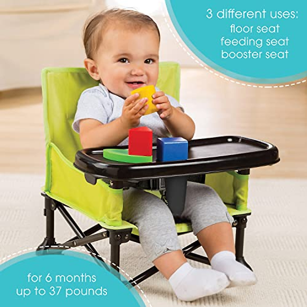 Summer Pop ‘N Sit Portable Booster Chair, Green – Booster Seat for Indoor/Outdoor Use – Fast, Easy and Compact Fold