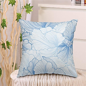 oFloral Flower Throw Pillow Covers Floral Line Blue Petal Garden Decorative Square Pillow Case 18"X18" Pillowcase Home Decor for Sofa Bedroom Livingroom