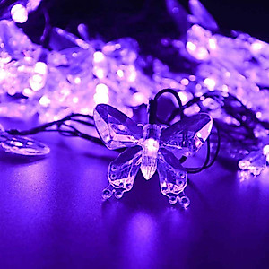 WONFAST Solar Butterfly String Lights, Waterproof 23FT 50LED Butterfly Solar Powered Fairy String Lights 8 Mode for Outdoor Indoor Garden Home Wedding Party Christmas Lighting Decorations (Purple)
