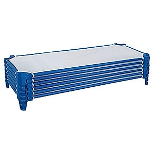 Wood Designs Stackable Daycare Cots for Kids, 52", Blue, Ready-to-Assemble, with Cot Sheets, 87820 [Set of 6]
