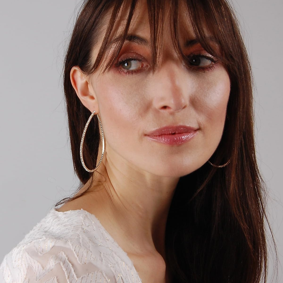 Bling Earrings for Women - Silver Rhinestone Hoop Earrings For Women, Extra Large Fake Diamond Hoops, Big Huge Statement Teardrop Ear Jacket, Long Sparkly Thin CZ Drop, Silver Tone 2.6" XL