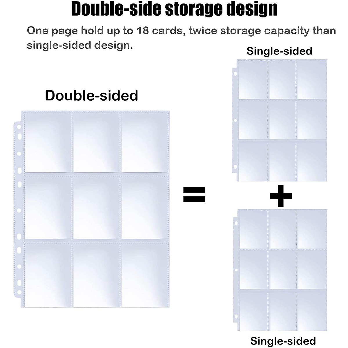 1800 Pockets Double-Sided Baseball Card Sleeves, KangNa 9 Pocket photocard Sleeves Fit 3 Ring Binder - Trading Card Sleeves Pages for Pokemon, Baseball, Game, Business Cards, 100 Pages