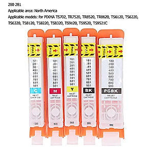 Fafeicy 5Pcs Ink Cartridge PGBK BK C M Y Inkjet Cartridge Printer Cartridge Smoothly Operation Reusable with Permanent Chip (280-281)