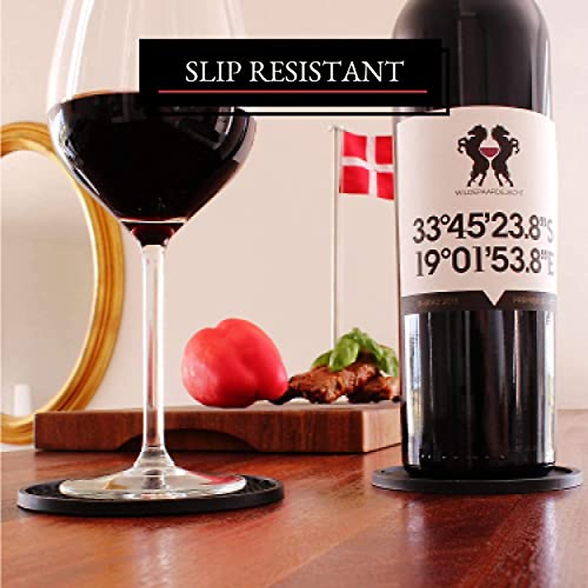 Barvivo Black Silicone Coasters for Drinks - Anti Slip Coaster Sets with Holder, 8 Pack - Cup Coasters for Tabletop Protection in Office or Home - Unbreakable Table Coaster for Outdoor and Indoor