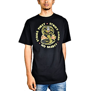Karate Kid Strike First Cobra Kai Logo Crew T-Shirt(MD, Black)