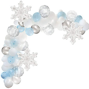 CYMYLAR 79pcs Winter Balloon Garland Arch Kit Ice Snow Crystal Blue Snowflake Foil Balloon Pearl White Pearl Grey Balloons for Christmas New Year's Day Frozen Theme Birthday Baby Shower Party Decor
