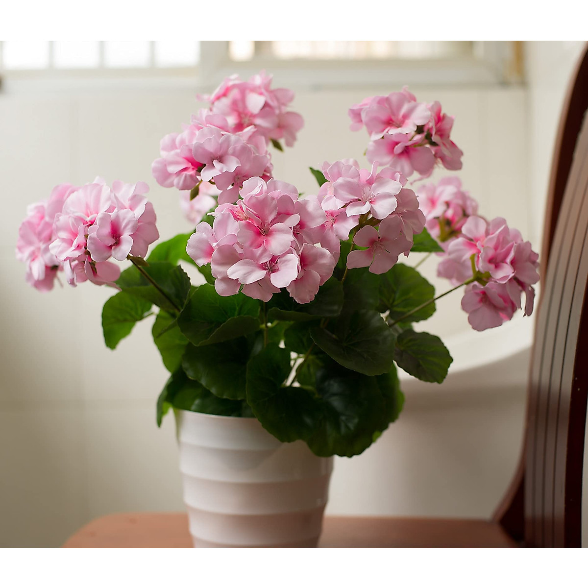 Mumiko 2PCS 18" Artificial Geraniums Silk Flowers Outdoor UV Resistant Garden Plants Bush Light Pink