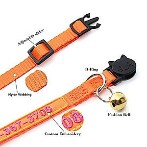 shangye Personalized Cat Collar, Custom Embroidered Cat Collars with with Name and Phone Number, Nylon ID Collar for Cat or Kitten with Breakaway Safety Release Buckle with Bell