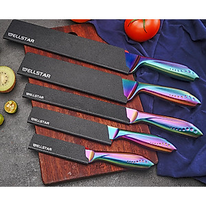 WELLSTAR Knife Edge Guards Set, 5 Piece Universal Blade Covers, BPA Free ABS Protective Blade Sheaths, Non-Scratch Felt Lining Kitchen Knives Covers (Knives not included)