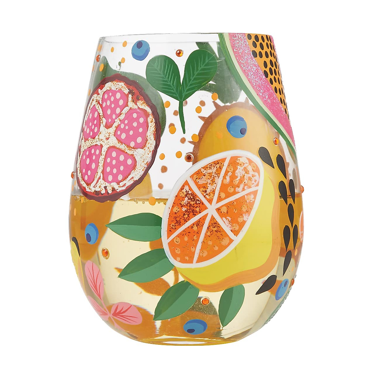 Enesco Lolita Tropical Fruit Stemless Glass, 4.53-inch Height, Multicolor