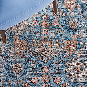 SAFAVIEH Shivan Collection 6'7" Square Blue / Red SHV797M Oriental Distressed Non-Shedding Living Room Bedroom Dining Home Office Area Rug