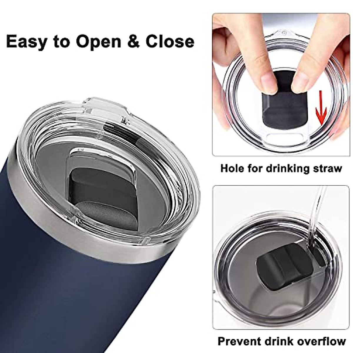 20oz Magnetic Tumbler Lid, BAKDIK 2 Pack Tumbler Replacement Lids for YETI Rambler, Ozark Trail, Old Style Rti, Replacement Magnetic Slider, Magnetic Spill Proof Tumbler Cover