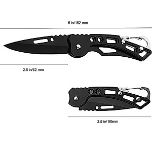 4 Pack Self-Defense Folding Knife With Key Ring Easy To Everyday Carry, Outdoor Survival Stainless Steel Pocket Knife (Black)