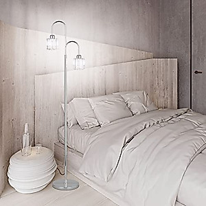 Ralbay Crystal Chrome Floor Lamp, 2-Light Modern Crystal Floor Lamp, Crystal Chrome Tall Lamp Tree Glam Floor Lamp for Living Room Bedroom (Bulb Excluded)