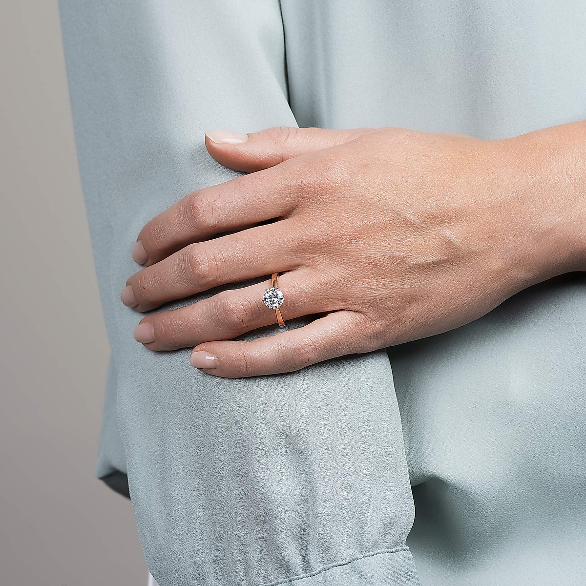 Charles & Colvard Created Moissanite 8mm Round Cut Engagement Ring for Women | 1.9 cttw DEW | Lab Grown | Solid 14K Yellow Gold | Size 6