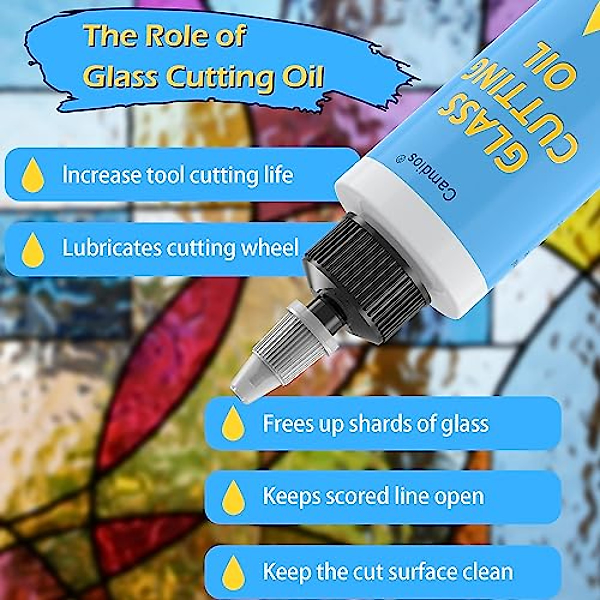 Glass Cutting Oil with Precision Application Top, Suitable for an Array of Glass Cutter and Glass Cutting Tools, 4 oz Premium Glass Cutting Oil for Glass Cutters/Tiles/Mirrors/Mosaic - by Camdios