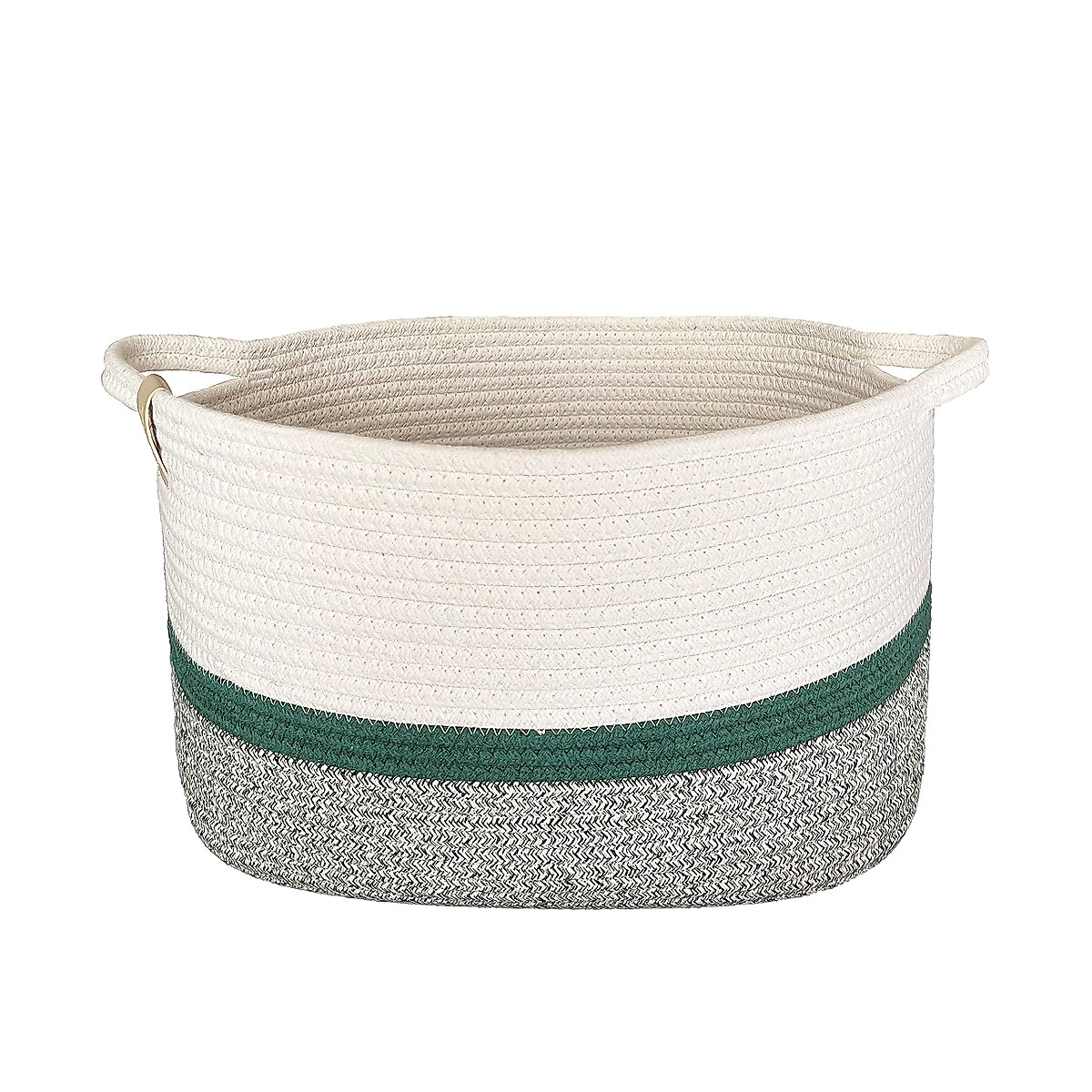 ART pinecone cotton rope basket, Oval woven nursery storage basket, Cute Dog Toy Basket Baby Nursery Hamper Shelf Decorative Bin,15"L x 10"W x 9"H (1-pack, 3 tones Navy blue & white)