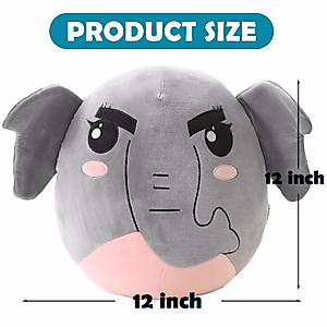 Jemsia Stuffed Elephant Animal Squishy Plush Toy for Kids,Plushie Elephant Animal Shaped Lumbar Back Cushion 12in Boys Girls Gift for Christmas Birthday Valentine's Day