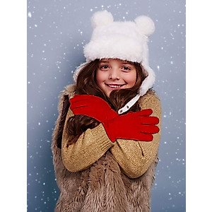 SATINIOR 3 Pairs Kids Fleece Winter Gloves Warm Full Fingers Gloves for Boys Girls Snow Outdoors Activities Supplies(5-8 Years,Red, Navy Blue)