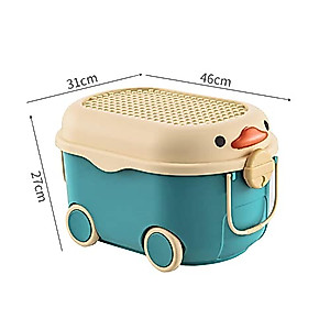 Qianly Cartoon Duck Shape Storage Box with Wheels Organizer Bin Container Baby Clothes Storage Case Portable for Household Nursery Kids Bedroom, Blue Middle