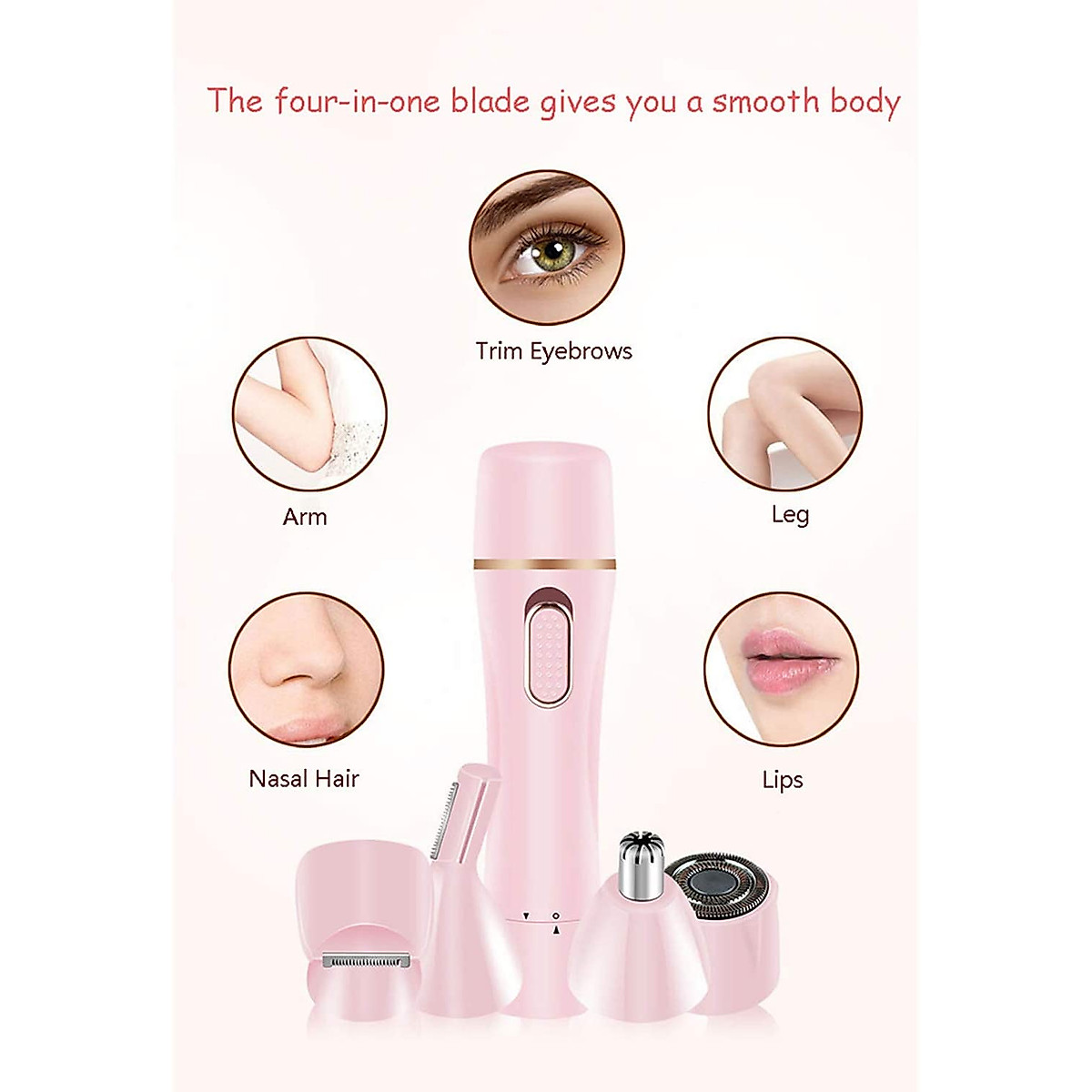 JCSW Facial Hair Removal for Women, 4 in 1 Painless Electric Shaver Women Epilation, Rechargeable Foil Shaver, Waterproof Body Remover Kit Eyebrow Nose Arms Bikini Area Legs