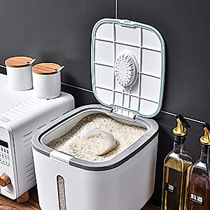GQU Airtight Rice Dispenser 22 Lbs Food Storage Container Automatic Flip Cover Rice Bucket for Cereal Grain Flour Rice Nuts Beans Pet Food Countertop, Gray