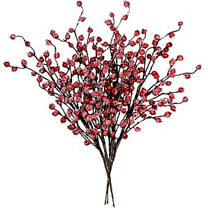 4 Pack ICY Red Berry Picks Artificial Christmas Berry Spray Iced Berry Stems Red Berry Twig Branches for Christmas Holiday Winter Floral Arrangement Centerpiece Seasonal Decoration 18.8" Tall