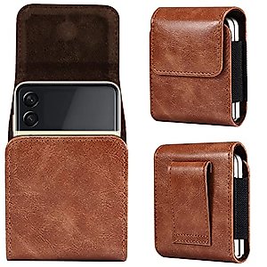 LBYZCASE Phone Holster with Belt Clip for Samsung Galaxy Z Flip 5/4/3,Leather Pouch with Magnetic Closure Flap for Motorola RAZR Series,Galaxy Z Flip/Z Flip 3/Z Flip 4/Z Flip 5 5G (Brown)