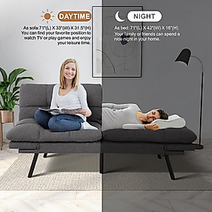 MUUEGM Futon Sofa Bed,Memory Foam Futon Sofa,Modern Convertible Sofa Bed for Small Compact Living Spaces,Apartment,Office,Adjustable Sleeper Sofa,71"*33"*31.5",Grey Fabric