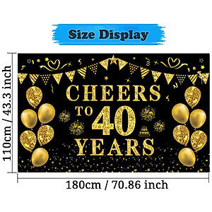 Trgowaul 40th Birthday Decorations for Women Men, Cheers to 40 Years Banner, Black and Gold 40th Birthday Backdrop, 40th Wedding Anniversary Decorations Party Banner Photography Supplies Background
