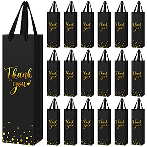Ctosree 30 Pcs Wine Gift Bag for Bottle Wedding Thank You Favor Bag with Metallic Gold Foil Print Kraft Wine Paper Bag with Rope Handle for Christmas Thanksgiving Halloween Birthday Party(Black)