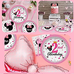 Mouse Birthday Party Supplies-96pcs Twodles Birthday Decorations girl Mouse Party Favors Pink Mouse Plates and Napkins Forks for Minnie Mouse Themed 2nd Birthday Party Decoration supplies
