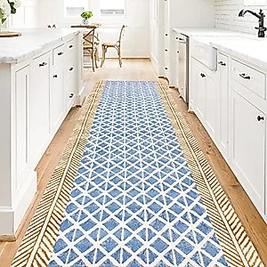 Casavani Indian Handmade Cotton Dhurrie Striped Blue & Brown Area Rug Boho Kilim Flat Weave Rug Indoor Hall Room Decor Carpet Throw Rugs for Bedroom Living Room Bathroom Balcony 8x10 Feet