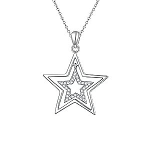 Alphm S925 Sterling Silver Double Stars Necklace Pentagram Pendant Jewelry for Women
