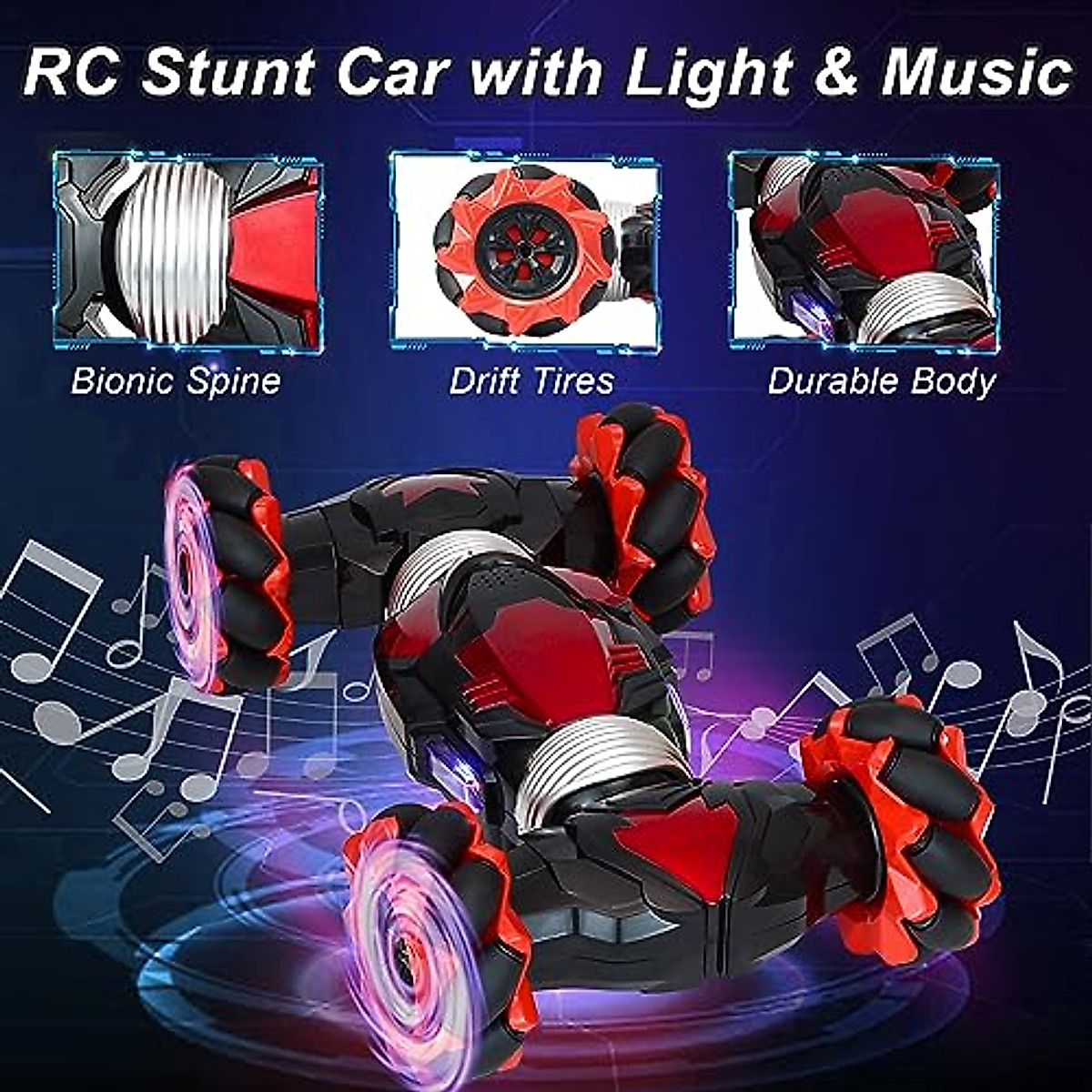 kisportee Gesture Sensing RC Stunt Car with Light & Music, Gesture RC Car, Hand Controlled Remote Control Car, 4WD OffRoad Drift Twist Car, Best Birthday Gift for Boy Kid Age 6 7 8 9 10 11 12 Year Old