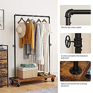 SONGMICS Heavy Duty Clothes Rack and Industrial Clothing Rack Bundle, Pipe Style Garment Racks on Wheels, Heavy Duty Racks with Shelves, Rustic Brown and Black UHSR60B and UHSR65BX