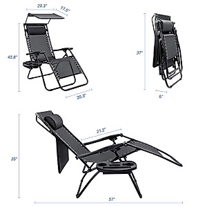 Homall Zero Gravity Chair Patio Lawn Chair Lounge Chair Folding Recliner Adjustable Outdoor with Canopy Shade,Cup Holder (Black)