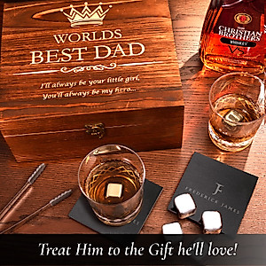 FJ FREDERICK JAMES Gifts for Dad from Daughter - Engraved 'Worlds Best Dad. You'll Always be my Hero' Whiskey Glass Set I Dad Birthday Gift I Dad Gifts from Daughter