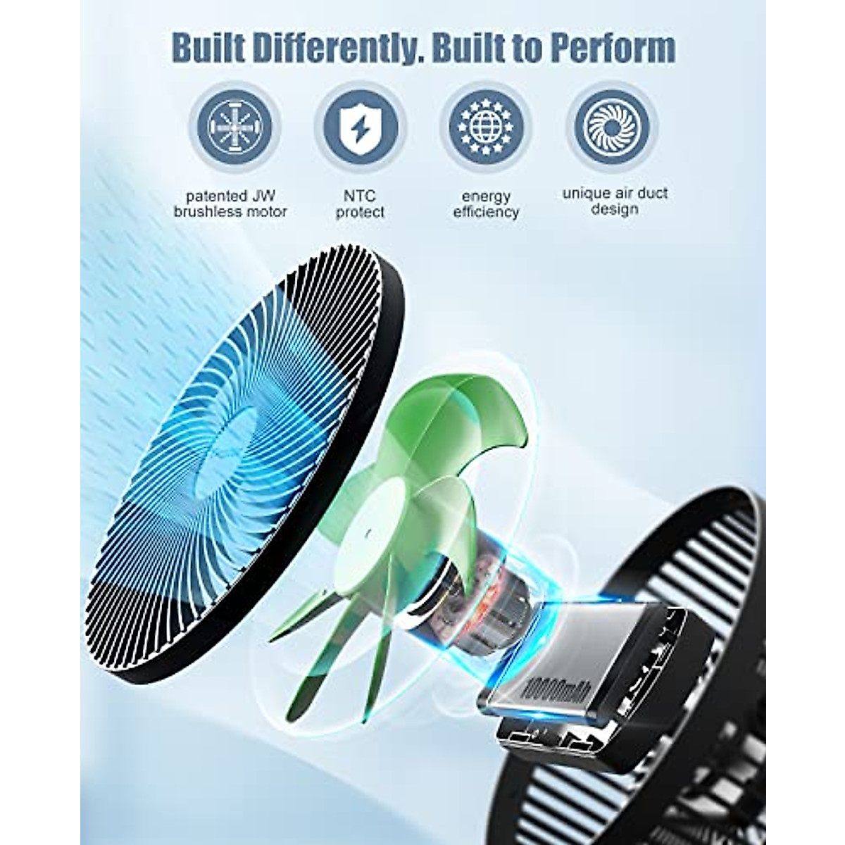 10000 mAh Pedestal Fan with 8.5'' Frame, 4 Speeds Air Circulator Fan, Portable Desk Fan with Adjustable Height, Max 38 H, Rechargeable Standing Fan, Included A Hook, Quiet for Home, Office, Outdoor