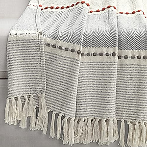 Lush Decor Herringbone Stripe Yarn Dyed Cotton Woven Tassel Throw Blanket, 60" x 50", Yellow & Gray