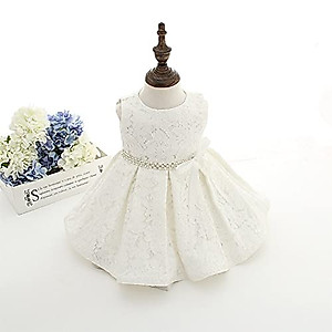 Meiqiduo Baby Girls 3Pcs Set Christening Baptism Wedding Formal Dress (3M/0-6months, Ivory White)