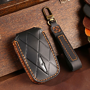 SANRILY Handmade Leather 8 Button Key Fob Cover for Hyundai Genesis G90 GV60 2023 Smart Key Keyless Full Protection Key Fob Case with Keychain Black